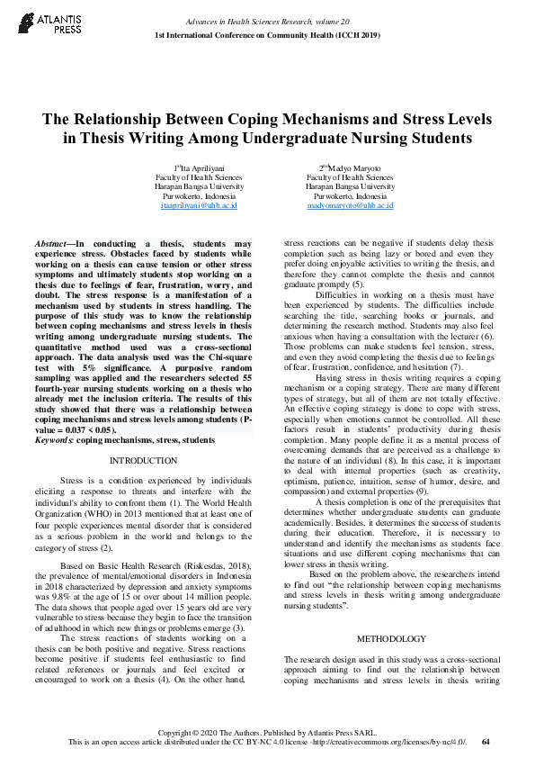 (PDF) The Relationship Between Coping Mechanisms and Stress Levels in Thesis Writing Among ...