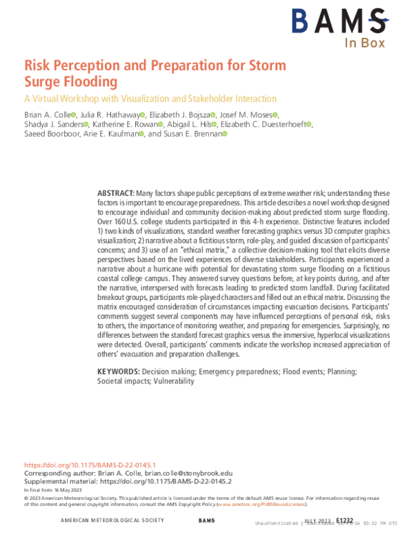 (PDF) Risk Perception and Preparation for Storm Surge Flooding: A Virtual Workshop with ...