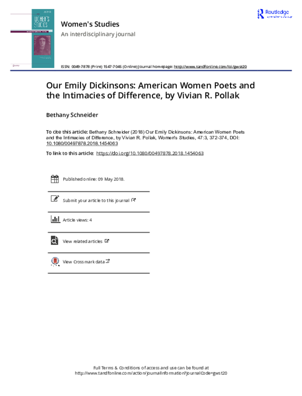 (PDF) Our Emily Dickinsons: American Women Poets and the Intimacies of ...