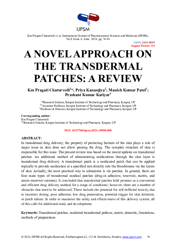 (PDF) A NOVEL APPROACH ON THE TRANSDERMAL PATCHES: A REVIEW