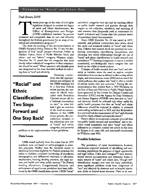 (PDF) Racial" and ethnic classification: two steps forward and one step ...