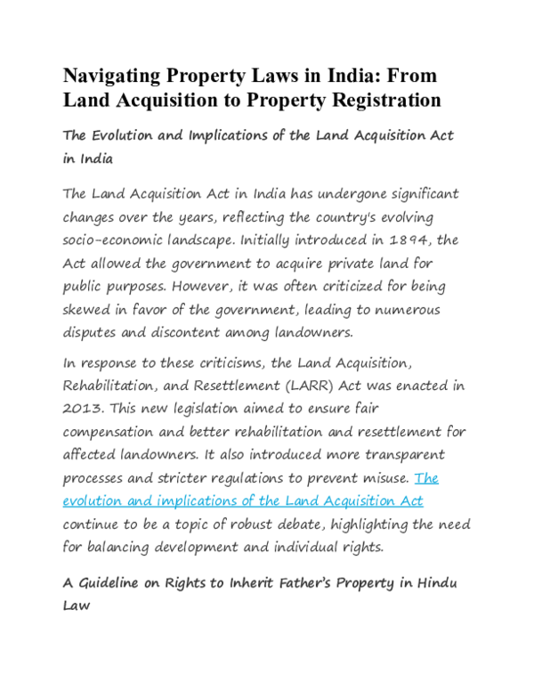(PDF) Navigating Property Laws in India: From Land Acquisition to ...