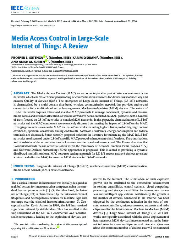 (PDF) Media Access Control in Large-Scale Internet of Things: A Review