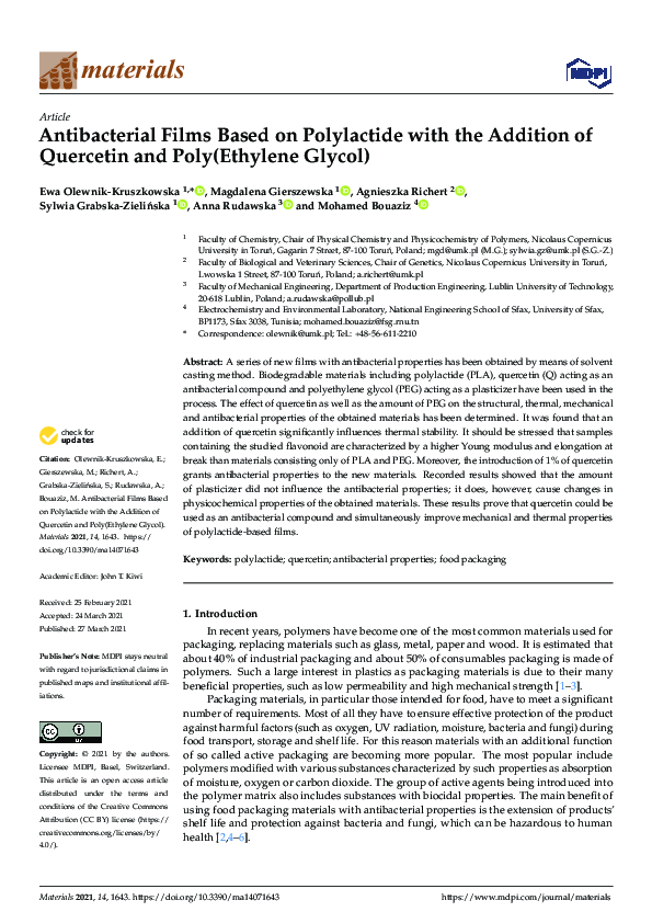 (PDF) Antibacterial Films Based on Polylactide with the Addition of ...