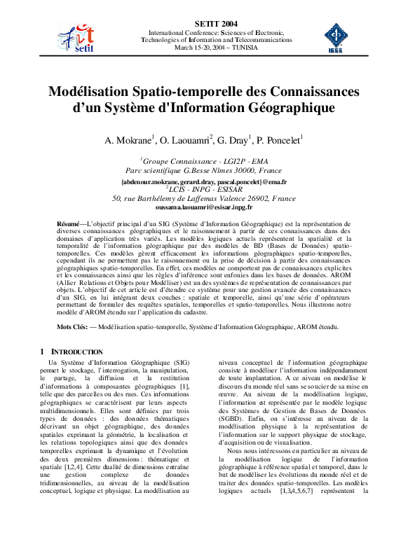 (PDF) Modélisation Spatio-temporelle des Connaissances d'un Système d ...