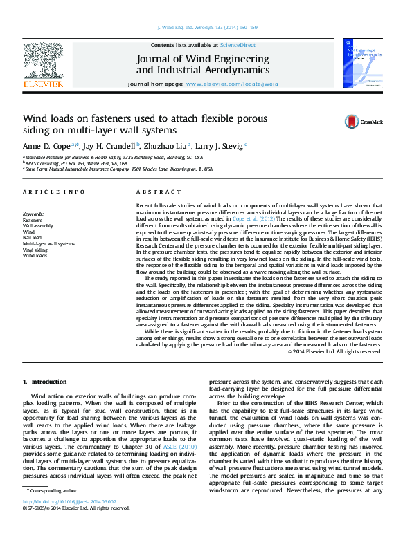 (PDF) Wind loads on fasteners used to attach flexible porous siding on ...