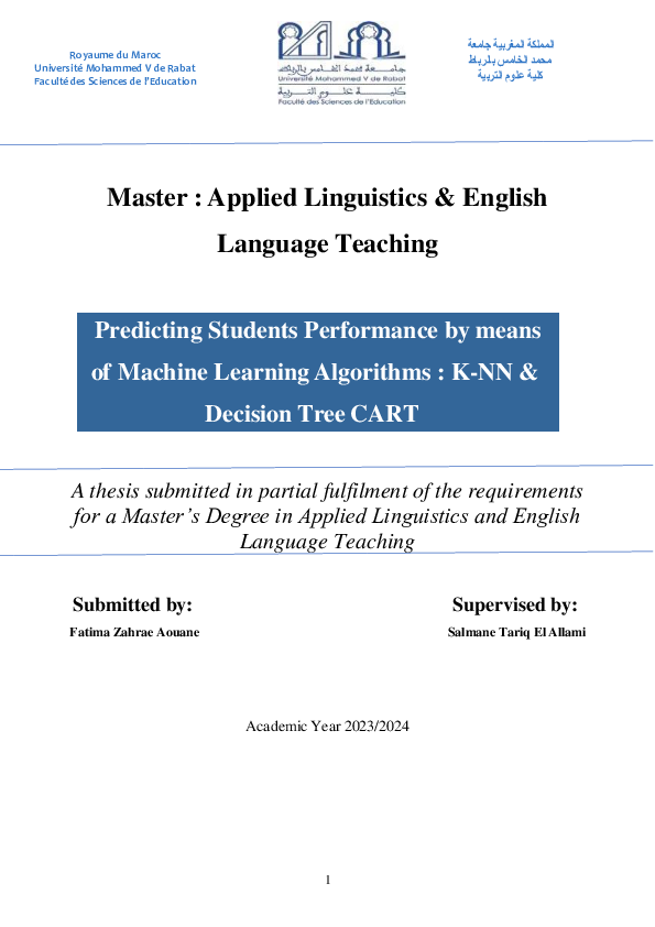 (PDF) Predicting Students' Performance by means of Machine Learning ...