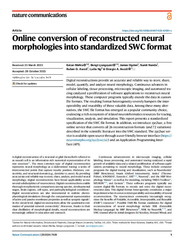 (PDF) Online conversion of reconstructed neural morphologies into ...