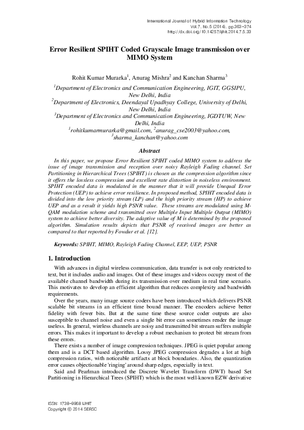 (PDF) Error Resilient SPIHT Coded Grayscale Image transmission over MIMO System