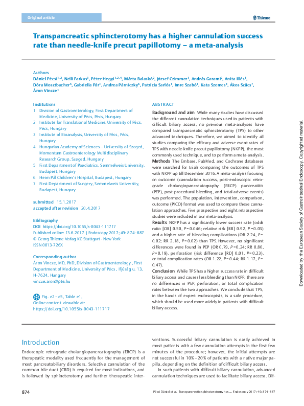 (PDF) Transpancreatic sphincterotomy has a higher cannulation success ...