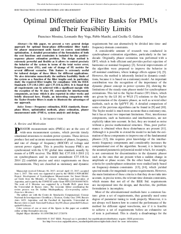 (PDF) Optimal Differentiator Filter Banks for PMUs and Their ...