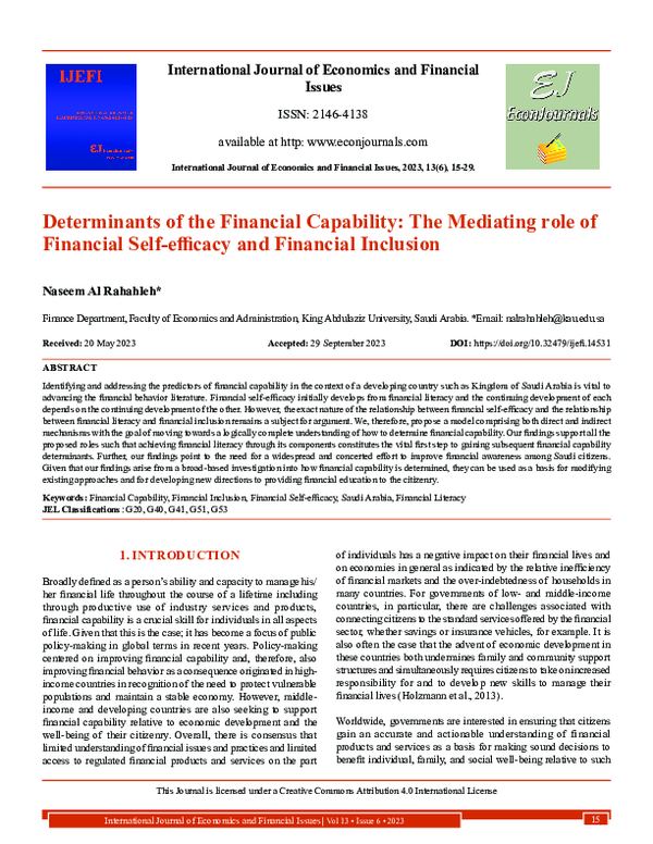 (PDF) Determinants of the Financial Capability: The Mediating role of ...
