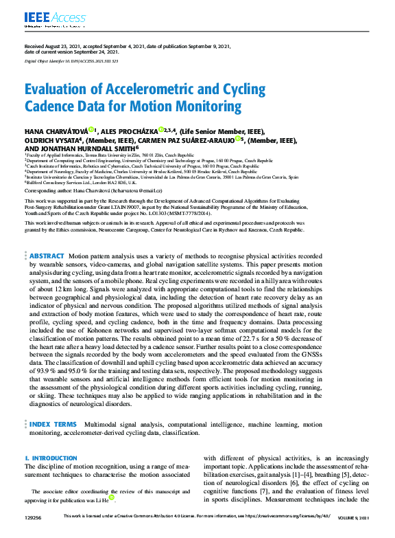 (PDF) Evaluation of Accelerometric and Cycling Cadence Data for Motion ...