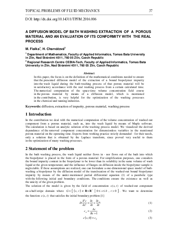 (PDF) A Diffusion Model of Bath Washing Extraction of a Porous Material ...