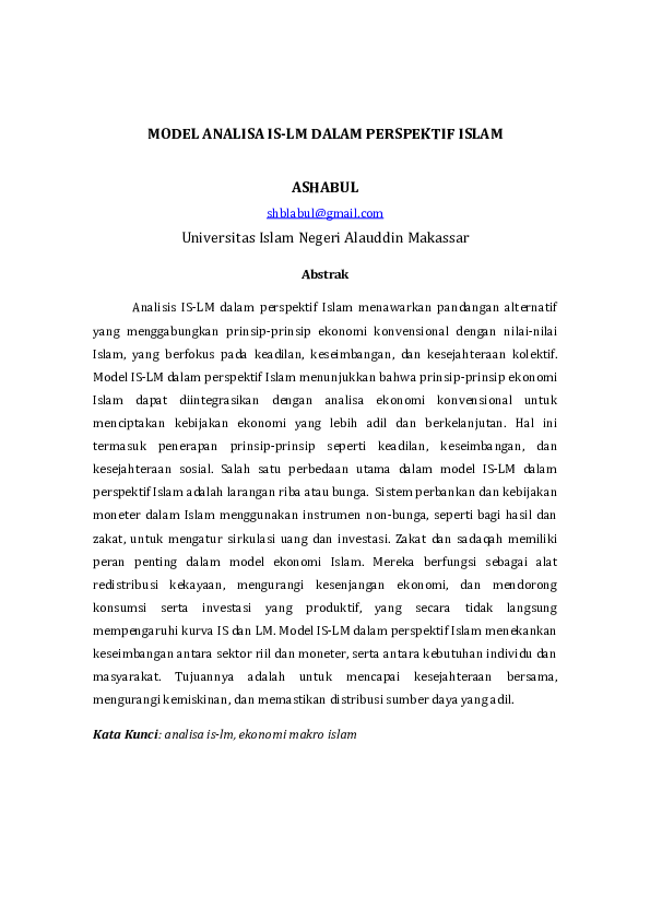(PDF) MODEL ANALISA IS-LM DALAM PERSPEKTIF ISLAM