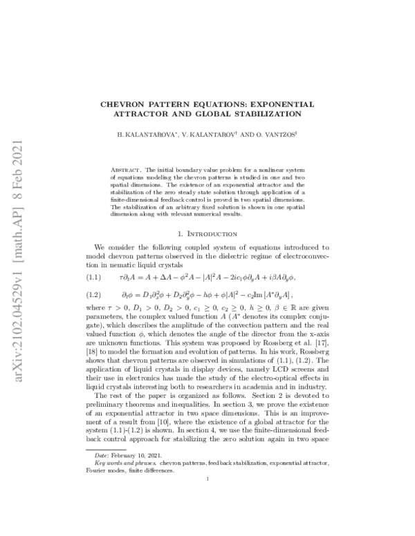 (PDF) Chevron Pattern Equations: Exponential Attractor and Global Stabilization