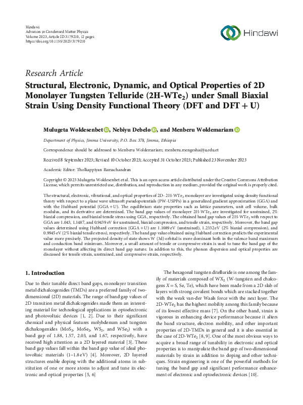(PDF) Structural, Electronic, Dynamic, and Optical Properties of 2D ...