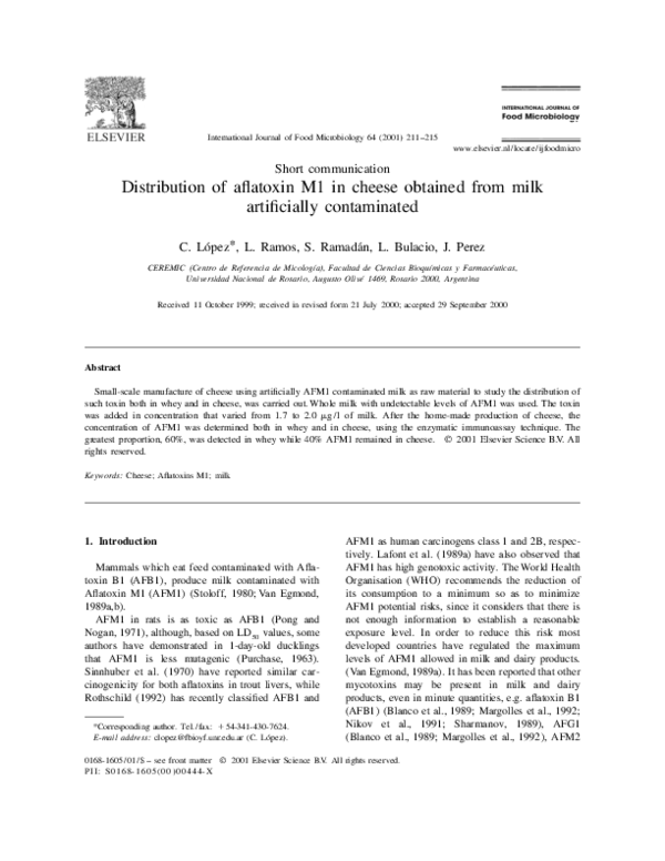 (PDF) Distribution of aflatoxin M1 in cheese obtained from milk ...