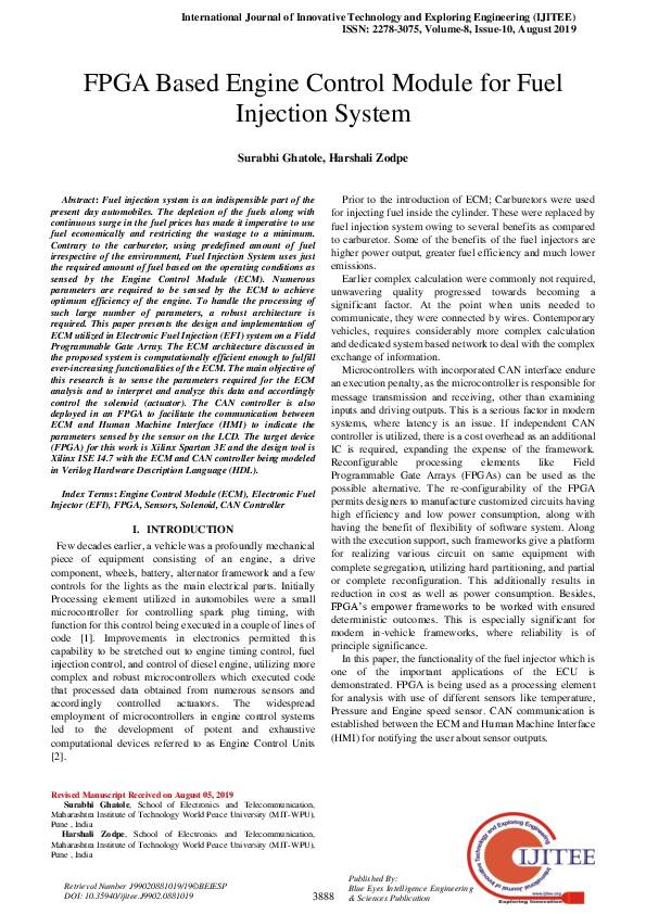 (PDF) FPGA Based Engine Control Module for Fuel Injection System