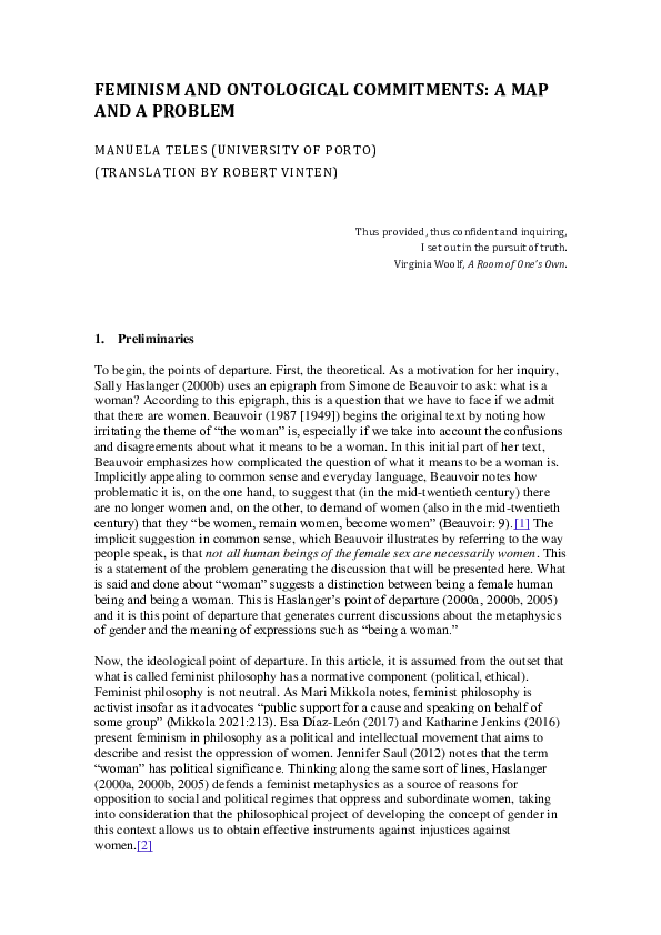(PDF) Feminism and ontological commitments: a map and a problem