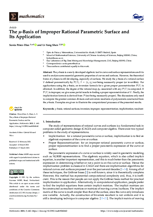 (PDF) The μ-Basis of Improper Rational Parametric Surface and Its ...