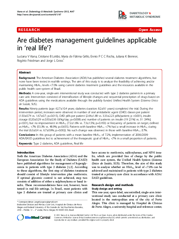 (PDF) Are diabetes management guidelines applicable in ‘real life’?