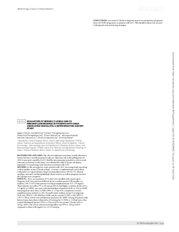 (PDF) MO274EVALUATION of Serum C3 Levels and C3 Immunofluorescence in ...