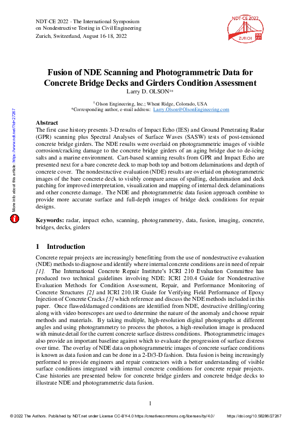 Pdf Fusion Of Nde Scanning And Photogrammetric Data For Concrete Bridge Decks And Girders