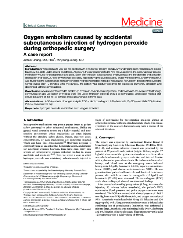 (PDF) Oxygen embolism caused by accidental subcutaneous injection of ...