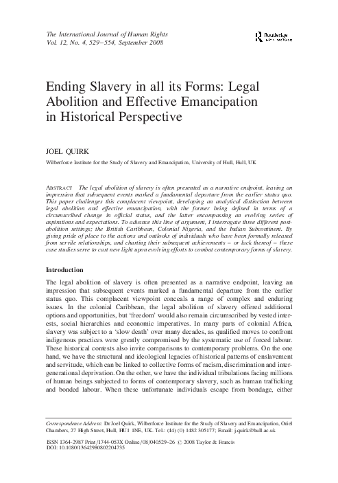 (PDF) Ending Slavery in all its Forms: Legal Abolition and Effective ...
