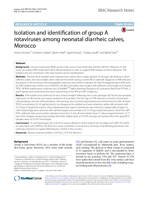 (PDF) Group A Rotavirus Strains in Diarrheic Calves