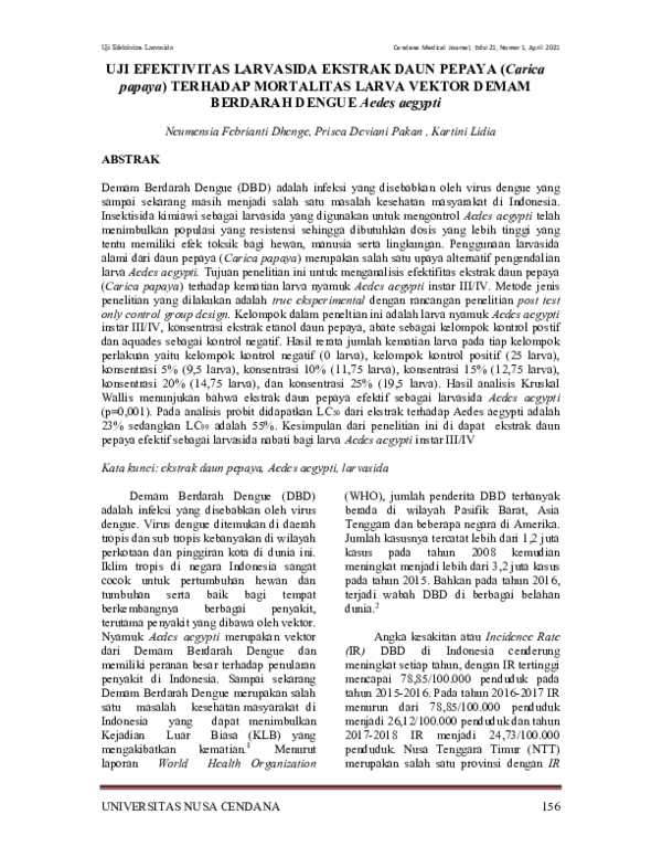 (PDF) UJI EFEKTIVITAS LARVASIDA EKSTRAK DAUN PEPAYA (Carica papaya ...