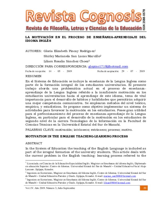 (PDF) La Motivación en El Proceso De Enseñanza-Aprendizaje Del Idioma Inglés