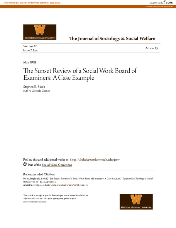 (PDF) The Sunset Review of a Social Work Board of Examiners: A Case Example