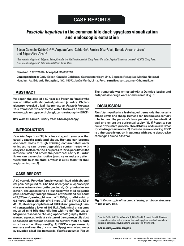 (PDF) Fasciola hepatica in the common bile duct: spyglass visualization ...