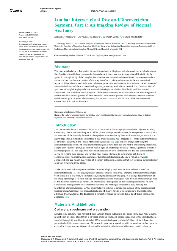 (PDF) Lumbar Intervertebral Disc and Discovertebral Segment, Part 1: An ...