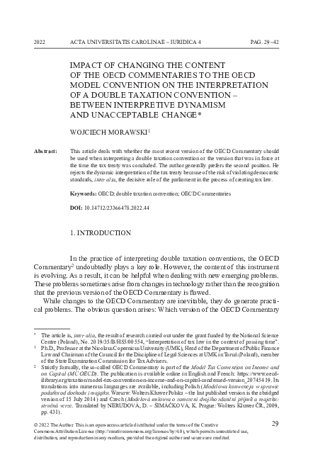 (PDF) Impact of Changing the Content of the OECD Commentaries to the ...
