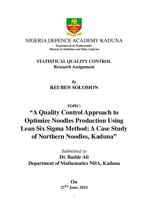 (PDF) A Quality Control Approach to Optimize Noodles Production Using Lean Six Sigma Method: A ...