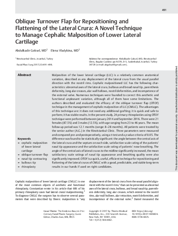(PDF) Oblique Turnover Flap for Repositioning and Flattening of the ...