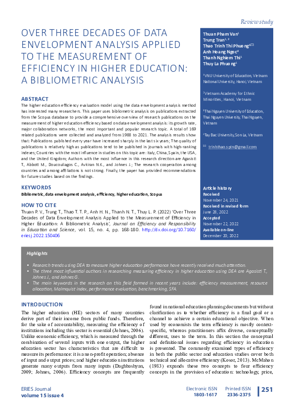 (PDF) Over Three Decades of Data Envelopment Analysis Applied to the ...