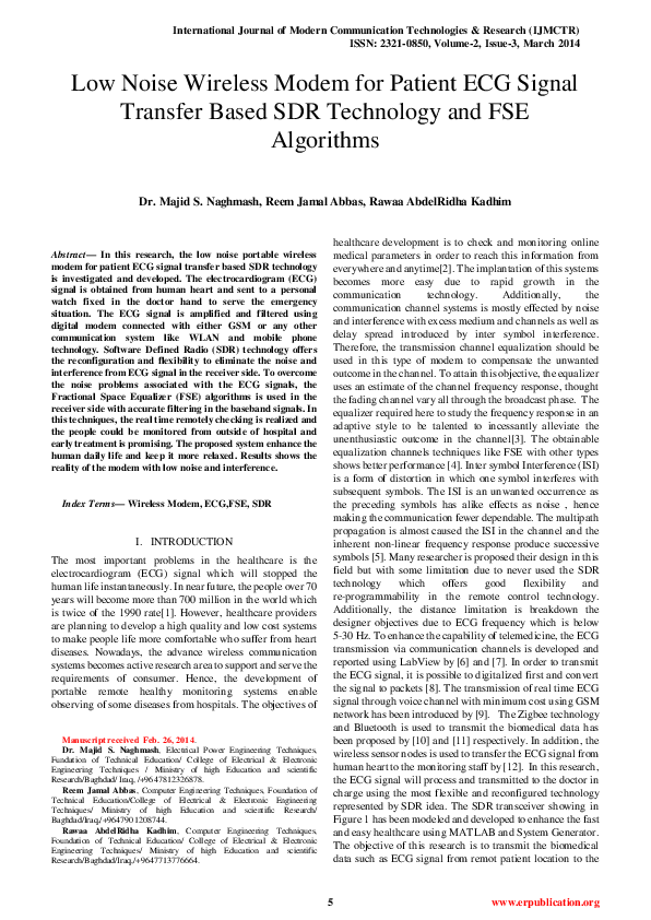 (PDF) Low Noise Wireless Modem for Patient ECG Signal Transfer Based SDR Technology and FSE ...
