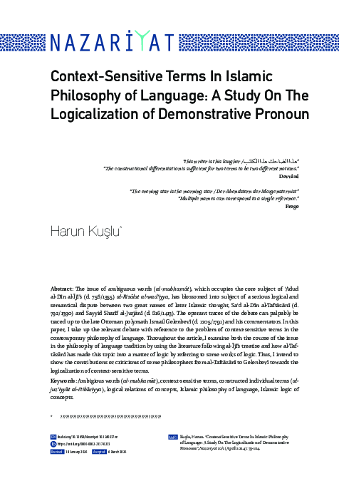 (PDF) Context-Sensitive Terms In Islamic Philosophy of Language: A ...