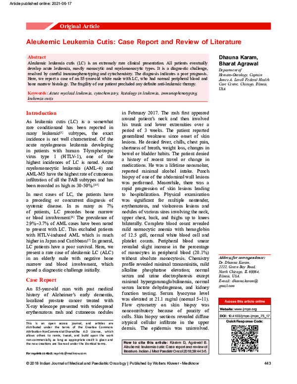 (PDF) Aleukemic Leukemia Cutis: Case Report and Review of Literature