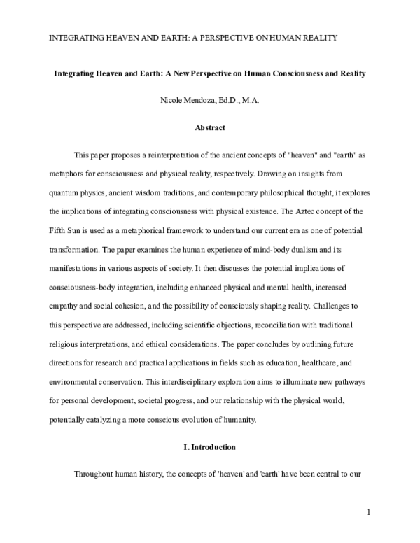 (PDF) Integrating Heaven and Earth: A New Perspective on Human Consciousness and Reality