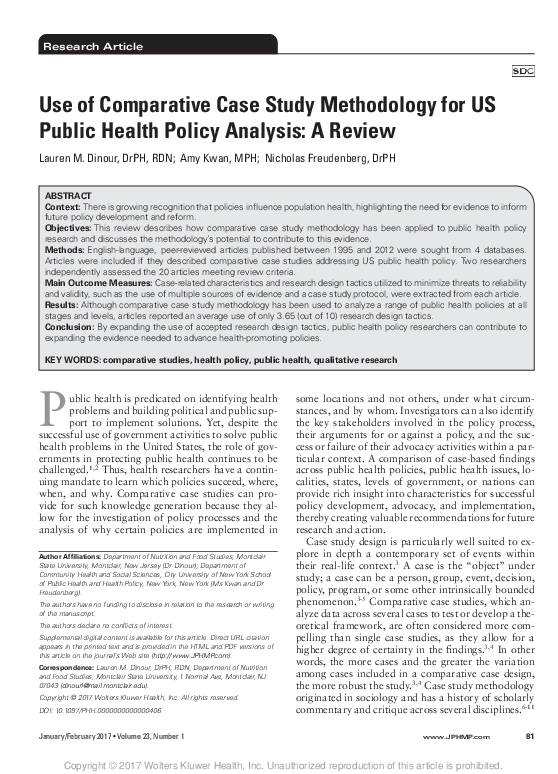 (PDF) Use of Comparative Case Study Methodology for US Public Health ...