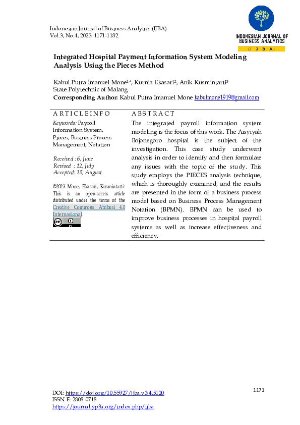 (PDF) Integrated Hospital Payment Information System Modeling Analysis ...