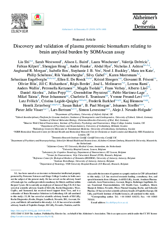 (PDF) Discovery and validation of plasma proteomic biomarkers relating ...