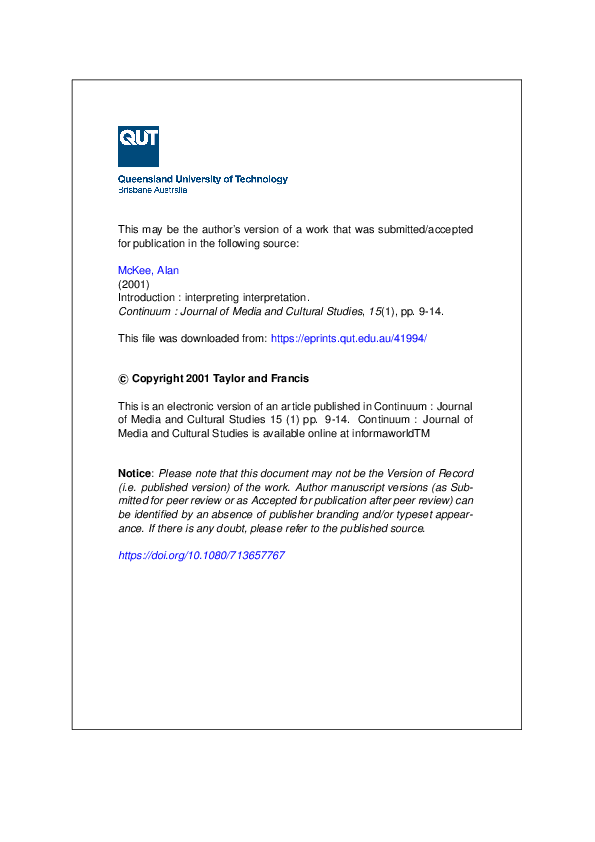 (PDF) Introduction: Interpreting interpretation
