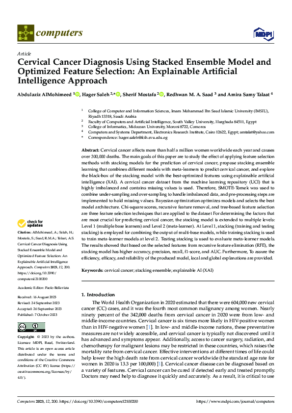 (PDF) Cervical Cancer Diagnosis Using Stacked Ensemble Model and Optimized Feature Selection: An ...