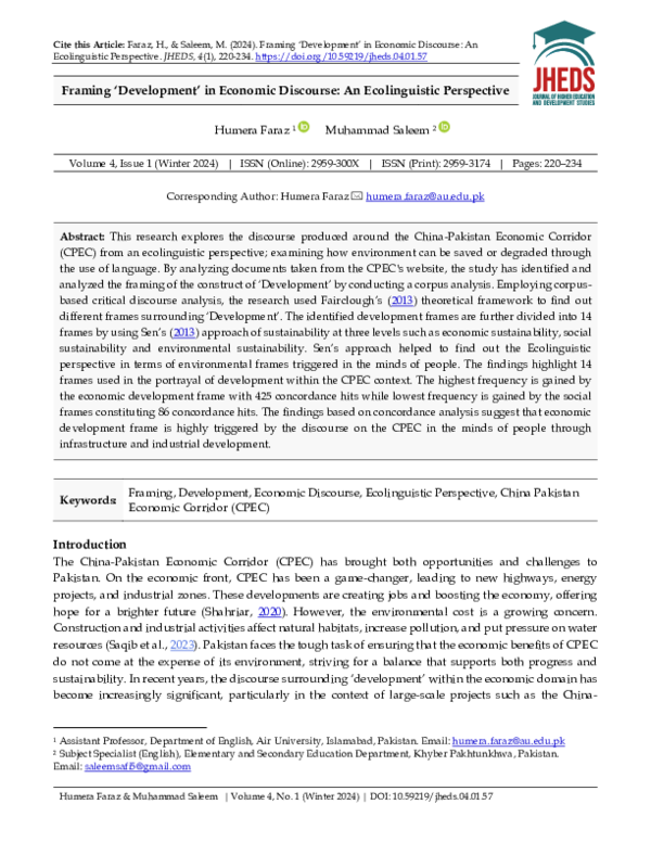 (PDF) Framing 'Development' in Economic Discourse: An Ecolinguistic ...